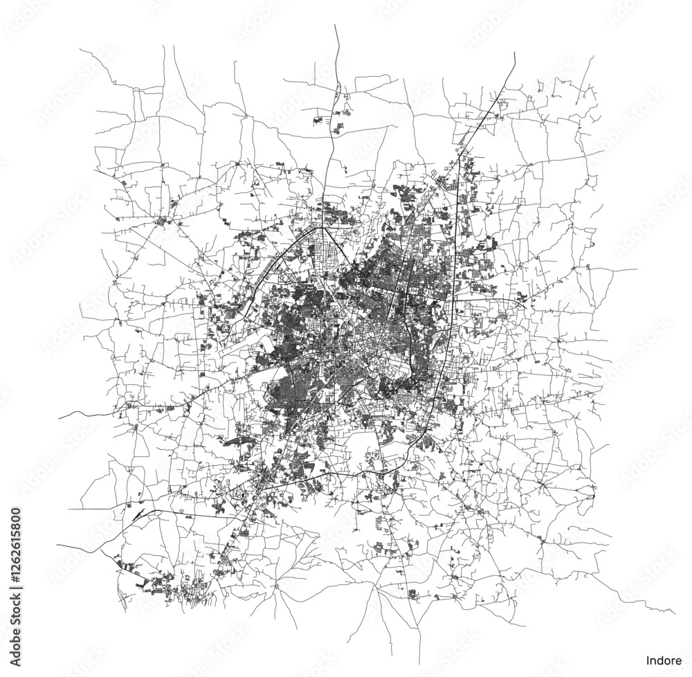 Indore city map with roads and streets, India. Vector outline ...