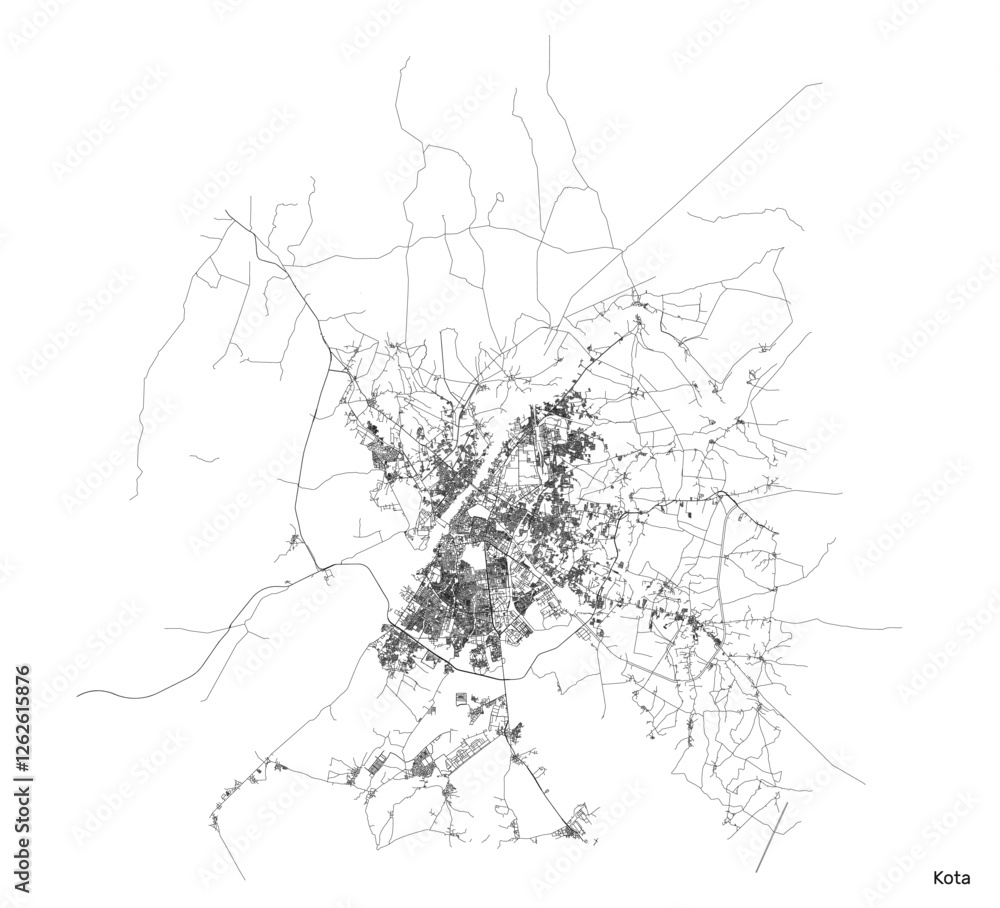 Kota city map with roads and streets, India. Vector outline illustration. Stock Vector | Adobe Stock