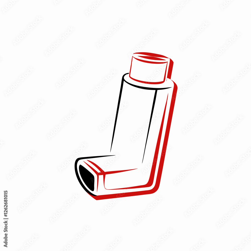Simple white inhaler with red and black outlines against clean ...
