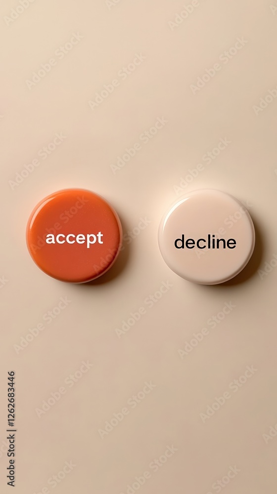 Two buttons, one orange labeled accept and one beige labeled decline ...
