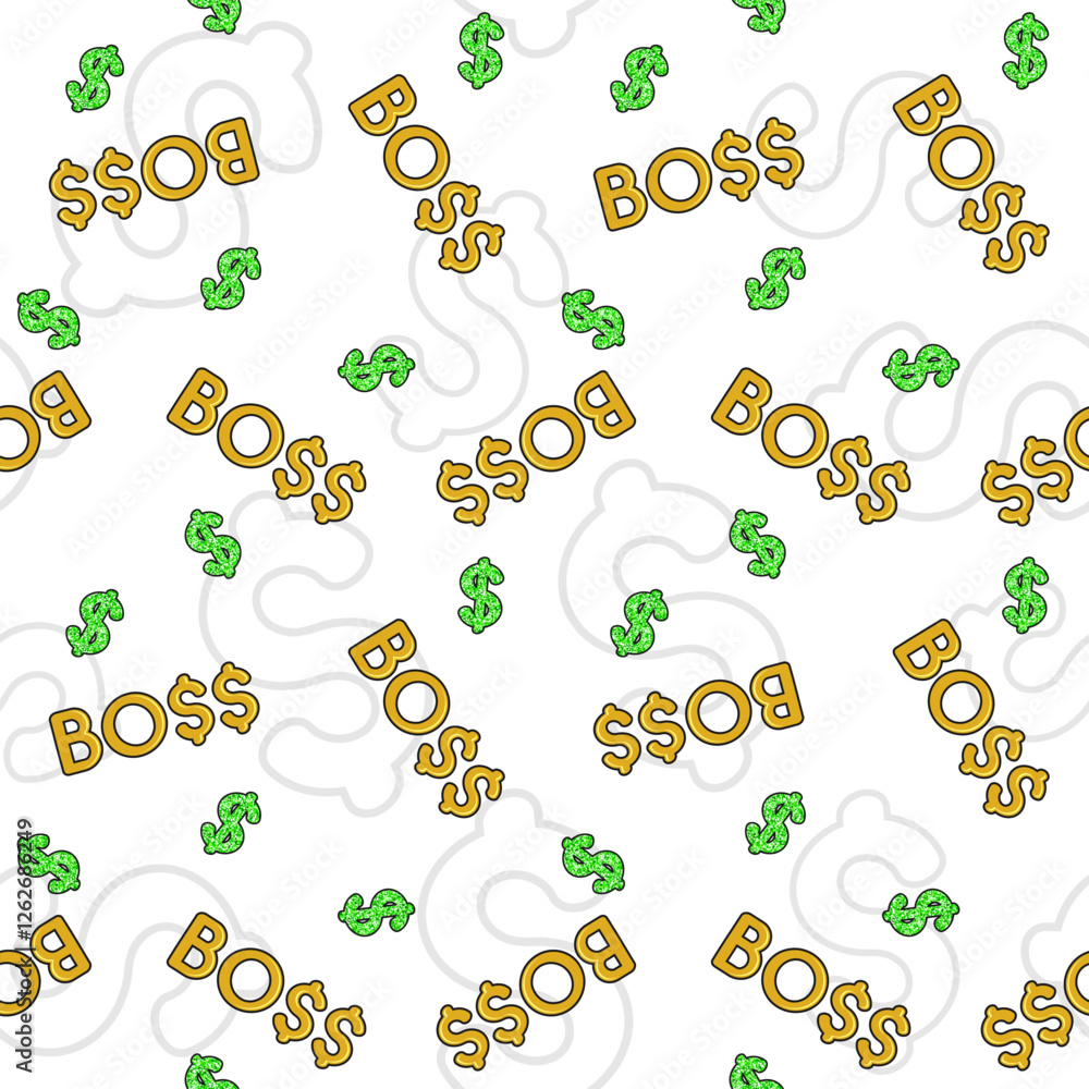 Golden Boss inscriptions and dollar signs with green glitter effect on ...