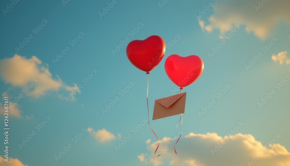 Up in the Sky with Balloons and a Paper Envelope Stock Photo | Adobe Stock