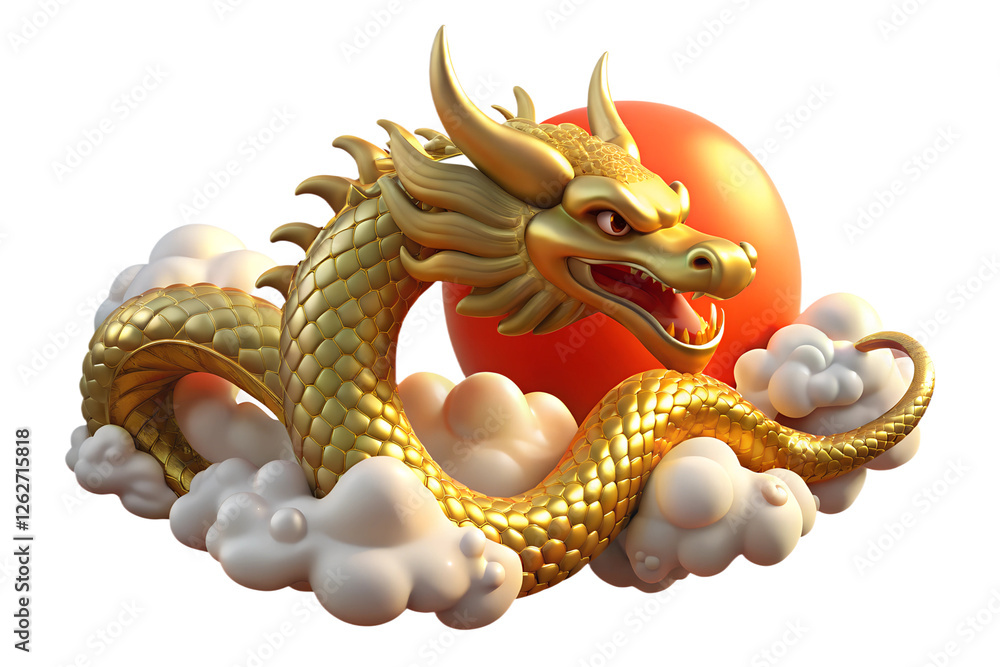 Golden Dragon in Clouds with Rising Sun - Chinese Mythology Symbol ...