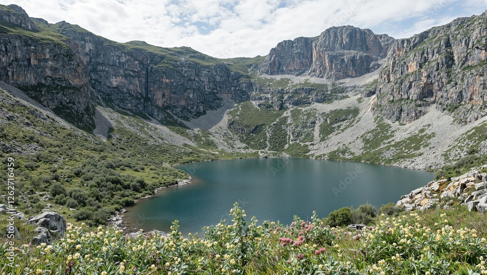 Discover a secluded lake in a breathtaking canyon embraced by towering ...