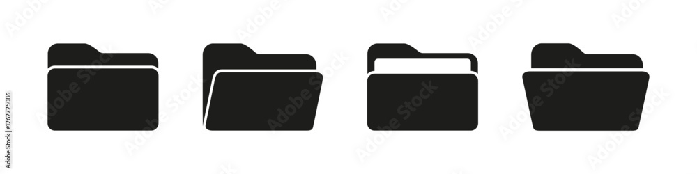Folder icon. Opened folder vector set. Doc file sign. Isolated folder ...
