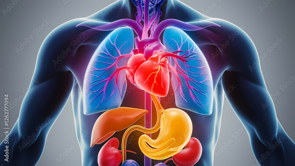 3D Digital Illustration of a Human Body With a Focus on the Vibrant ...