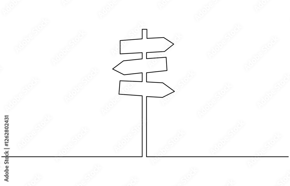 One Continuous line drawing of Road direction signpost arrows to the ...