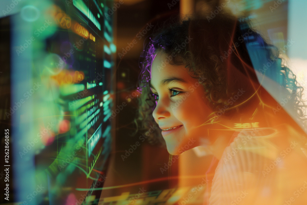 School student using AI artificial intelligence technology & machine ...