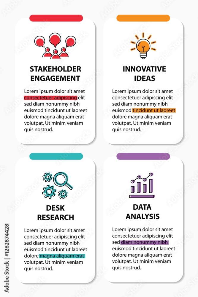 4 steps infographic template with 4 options. Flowchart that can be used for business report ...