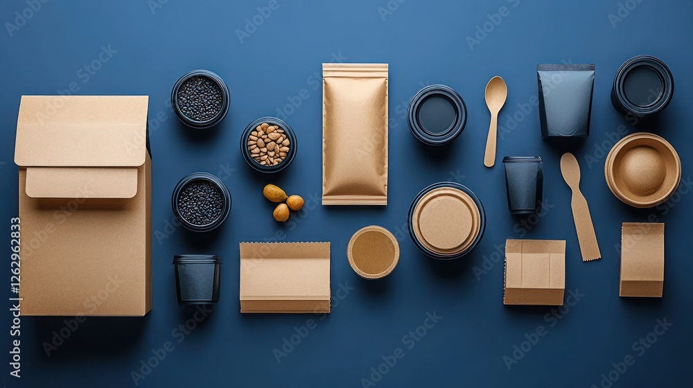 Eco-friendly food packaging mockup cardboard brown craft paper takeaway ...