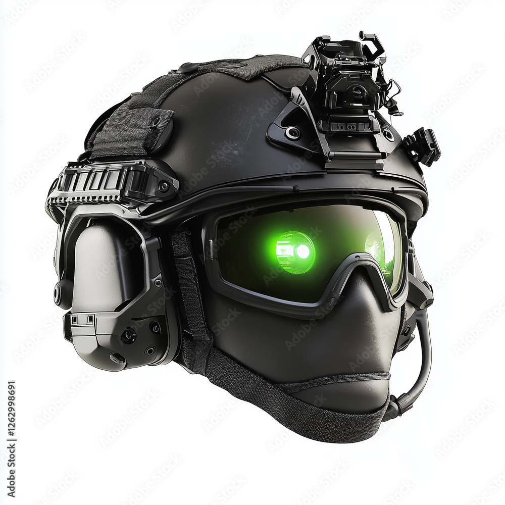 A state-of-the-art military ballistic helmet with an integrated NVG ...