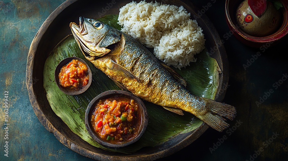 Indonesian kerapu bakar with grilled grouper fish, sambal, and steamed ...
