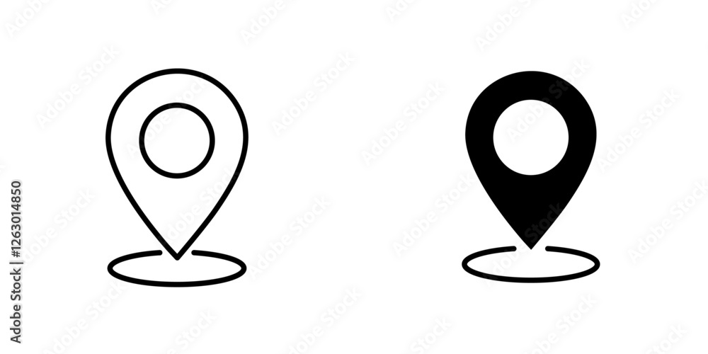 Map marker vectors icons set in filled and strokes on white background ...