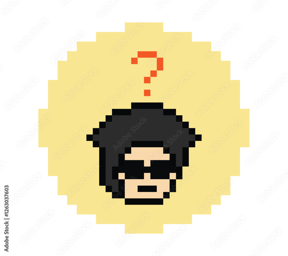 Cute pixel cartoon character man with question mark decoration 8 bit ...