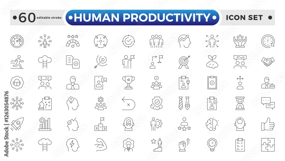 Human Productivity outline icon set productivity and efficiency. Linear business and leader ...