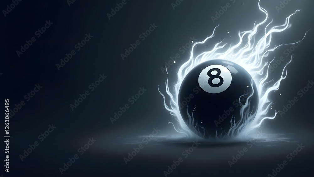 Magic eight ball in white flames. A striking image featuring a black ...