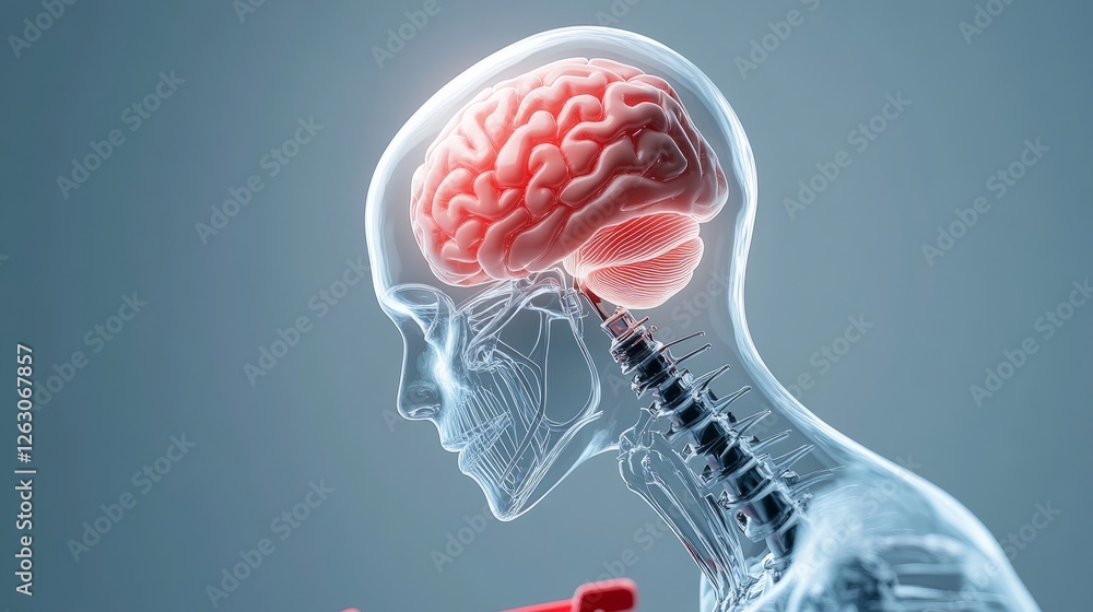 Anatomical Illustration of Human Skull and Brain in Transparent Style ...