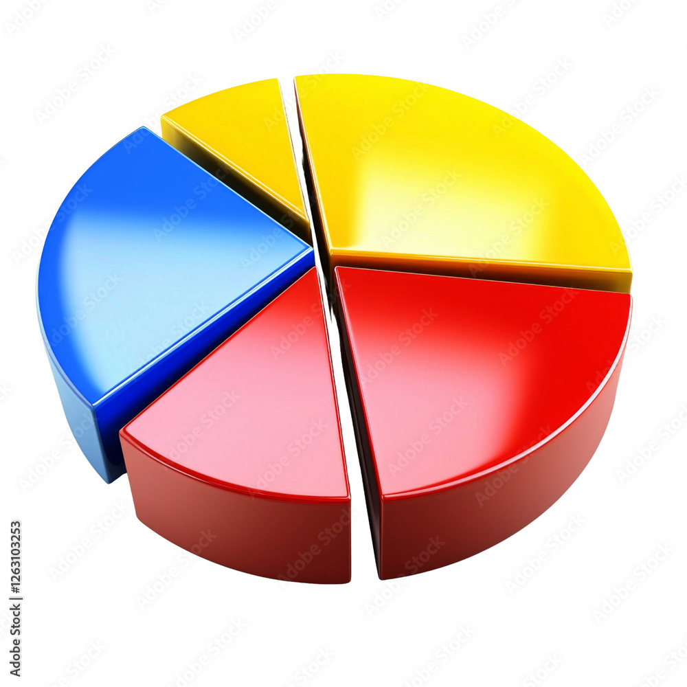 colorful pie chart with four segments in blue, yellow, red, and glossy ...