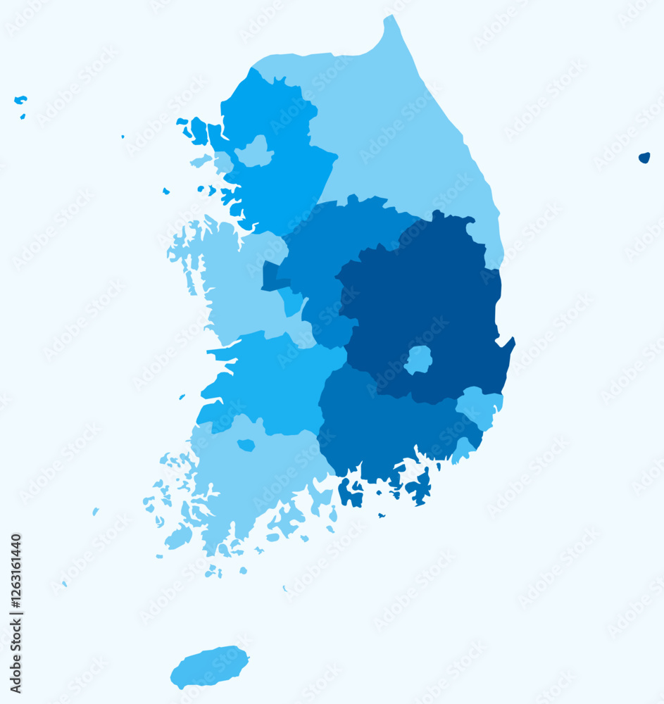 Map of the Republic of Korea with regions. A simple country border map ...