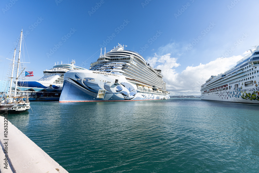 22 January 2025 - San Juan Puerto Rico - Norwegian Prima at the San Juan Cruise ship Terminal ...