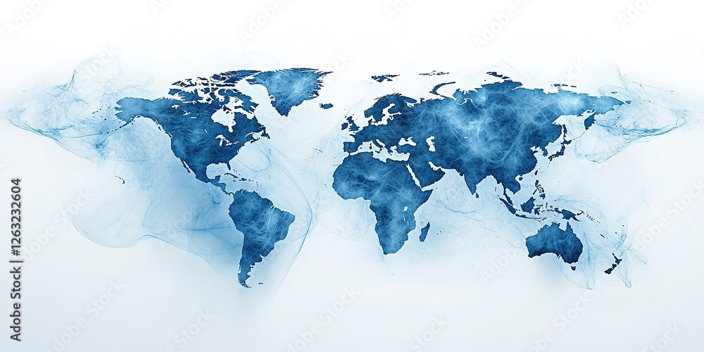 Artistic representation of a world map with blue shades and abstract ...