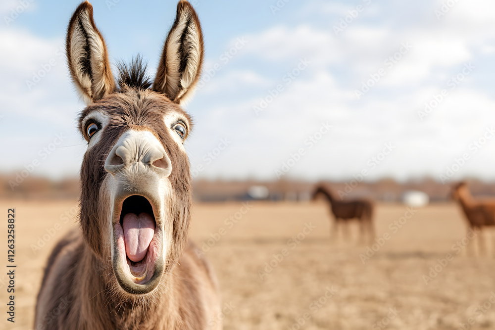 Funny Donkey Portrait: Close-up of a donkey with its mouth wide open ...