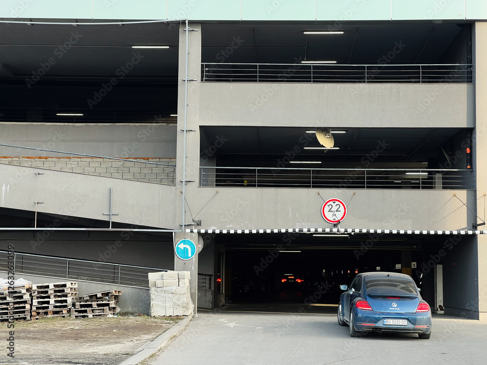 Lviv, Ukraine - February 12, 2025: Modern multi-level parking garage ...