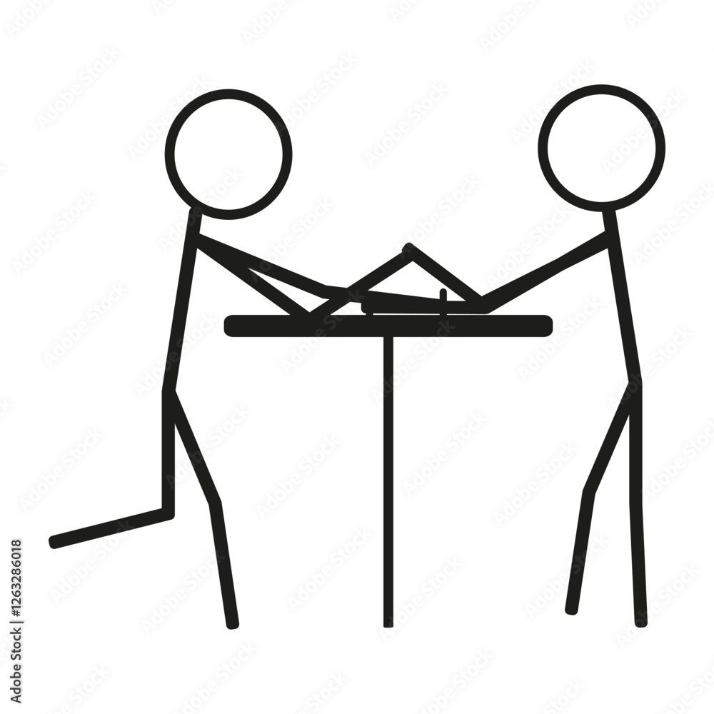 Arm wrestling icon. Competition activity symbol. Two stick figures ...