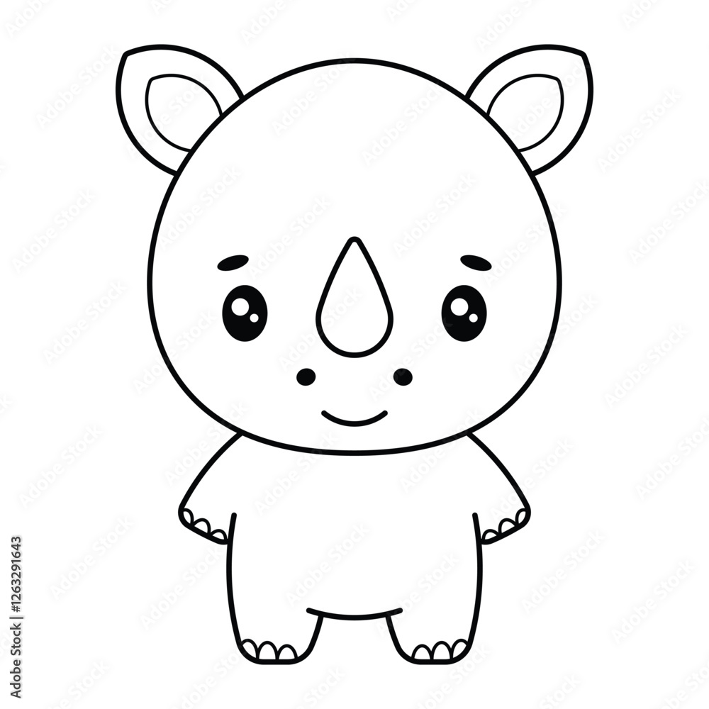 Cute kawaii rhino vector illustration. Adorable cartoon rhinoceros ...