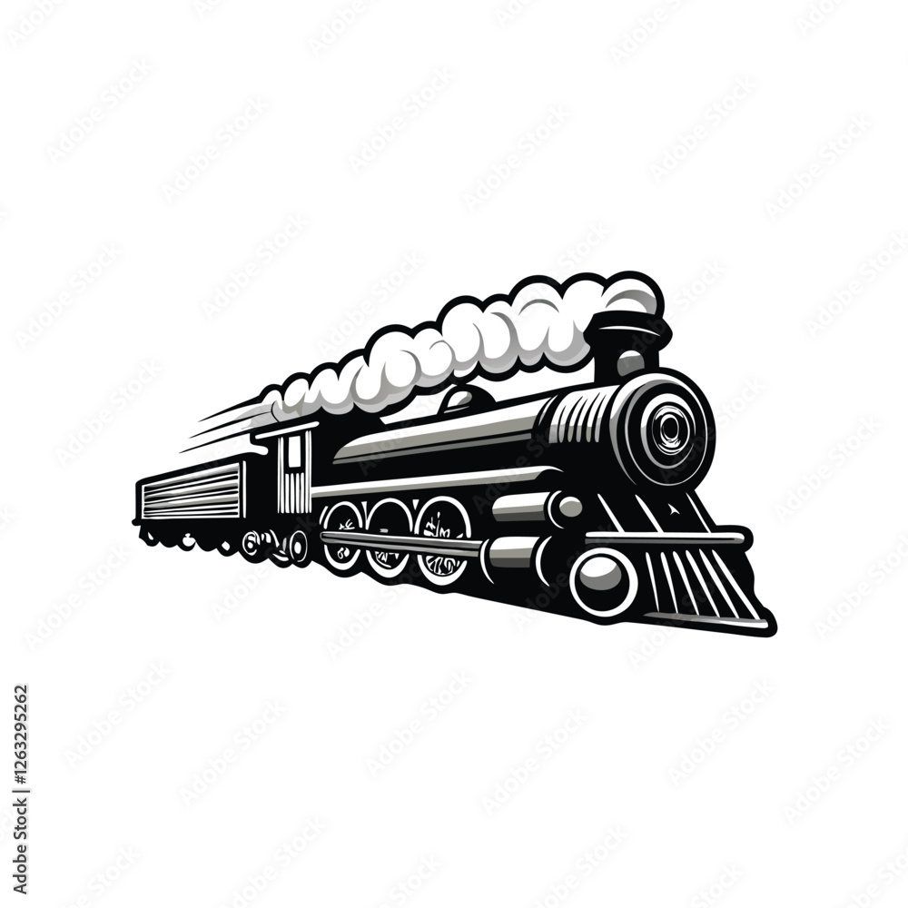 Editable vector illustration of a classic steam train locomotive, front view, detailed design ...