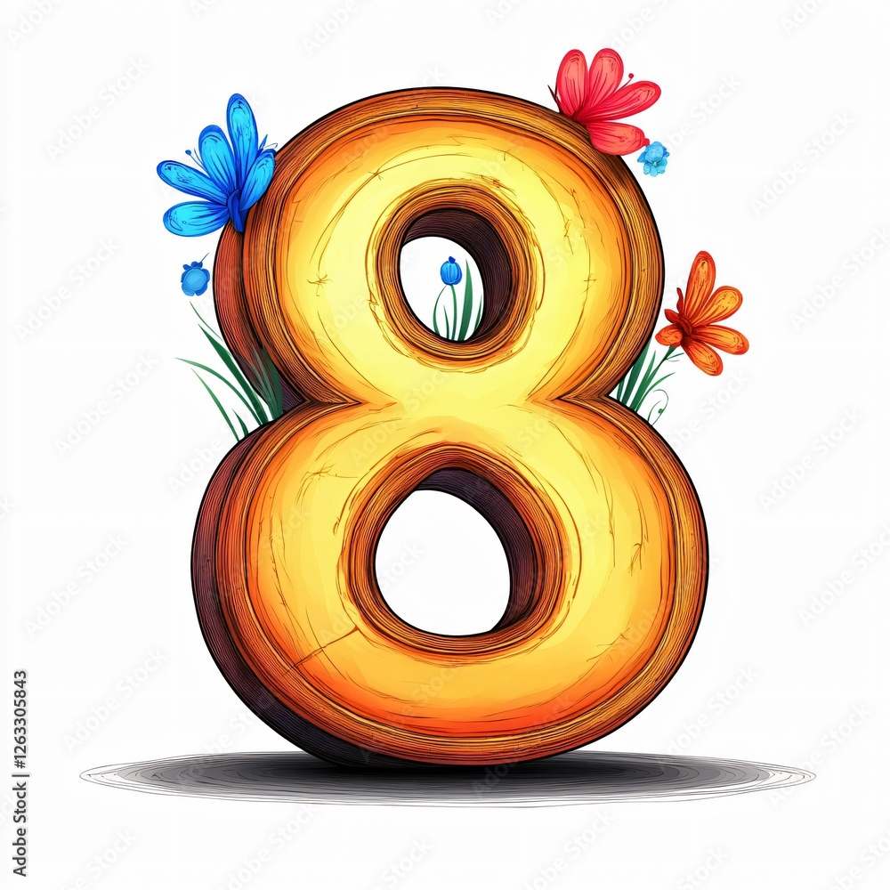 Wooden Number Eight Floral Design Spring Festive Decoration red art ...