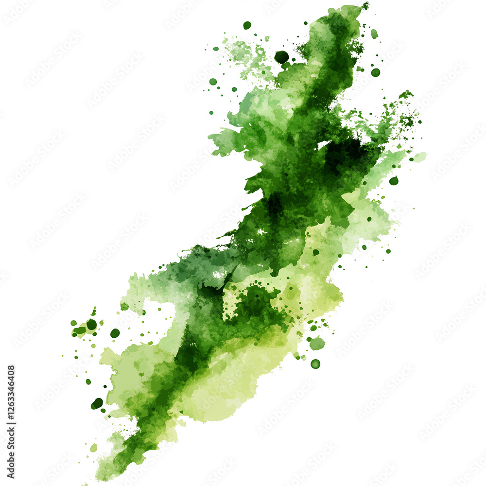 Deep green watercolor brushstroke illustration with splatter texture on ...