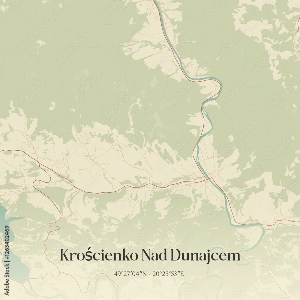 Vintage map of Kroscienko Nad Dunajcem, Poland. Stock Photo | Adobe Stock