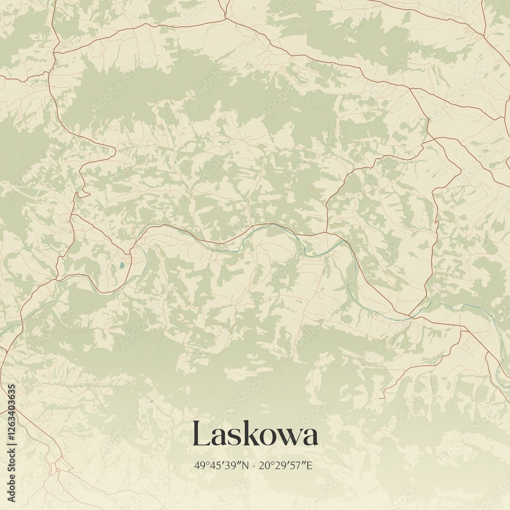 Vintage map of Laskowa, Poland. Stock Photo | Adobe Stock