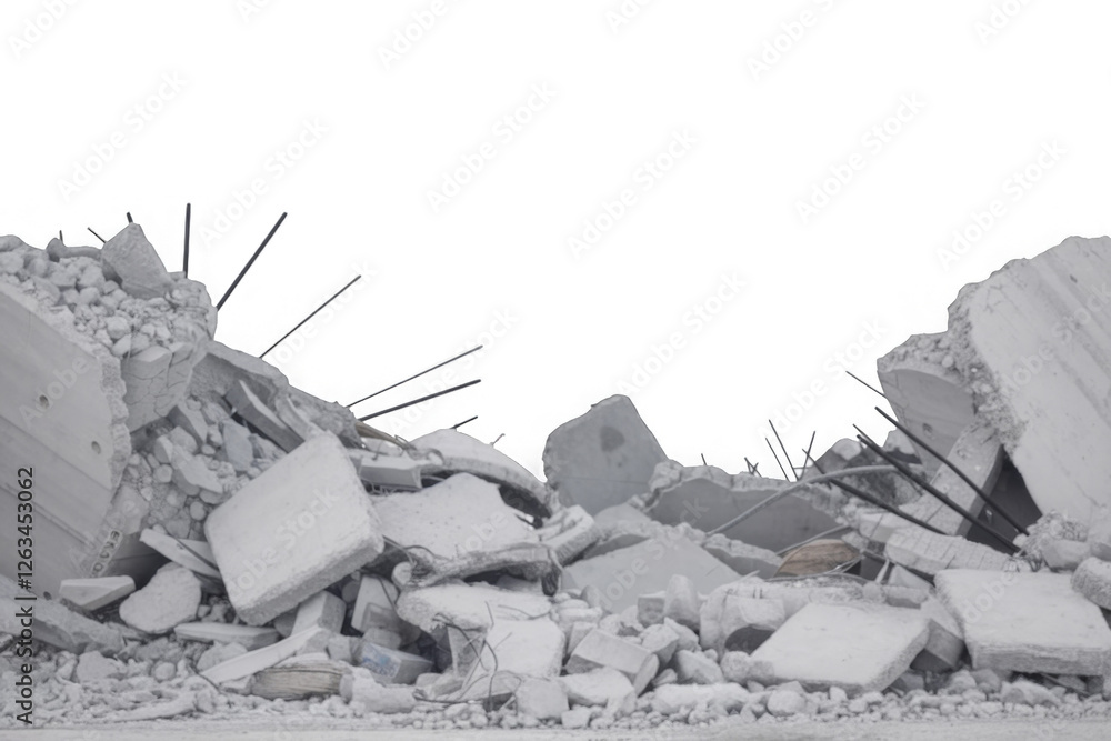 Demolition debris showing broken concrete and rubble from a collapsed ...