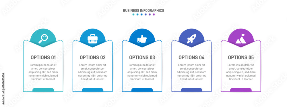 Horizontal progress bar featuring 5 arrow-shaped elements, symbolizing ...