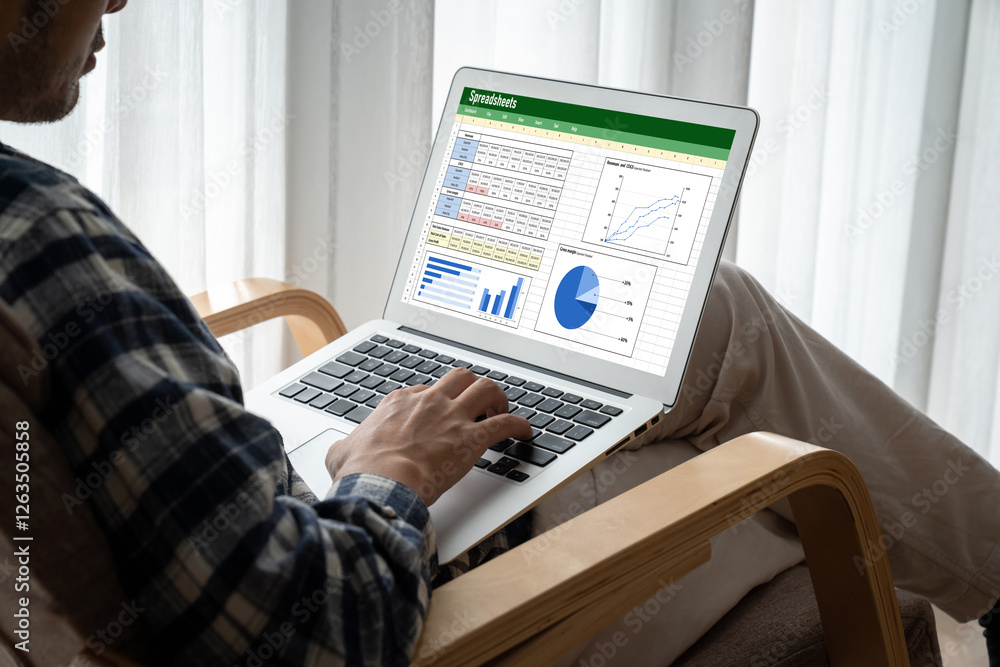 Spreadsheet document information financial startup concept. data and ...