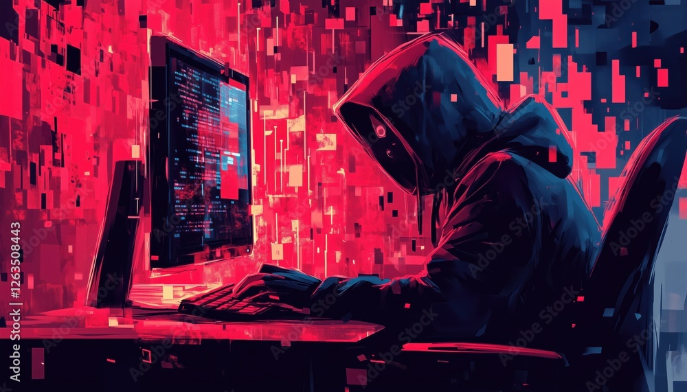 Hooded Hacker Engaged In Computer Activity During Infodemic With ...