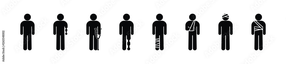 stickman icon set disabled, with bandaged man, injury illustration ...