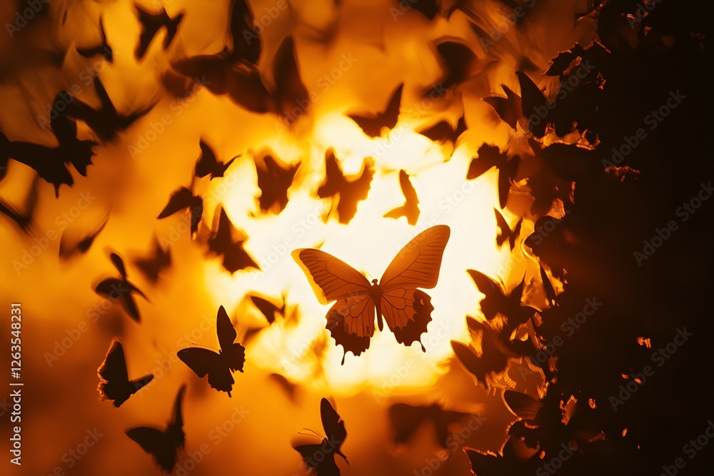 Sunset Butterfly Swarm: A breathtaking swarm of silhouettes of ...