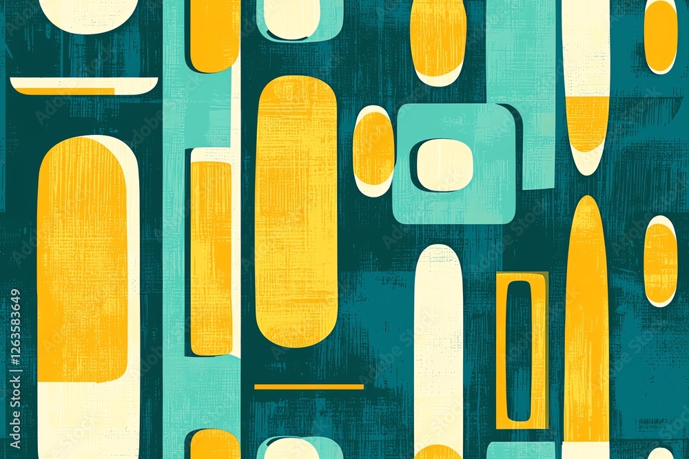 1955s style pattern, googie architecture inspired shapes, chrome yellow ...
