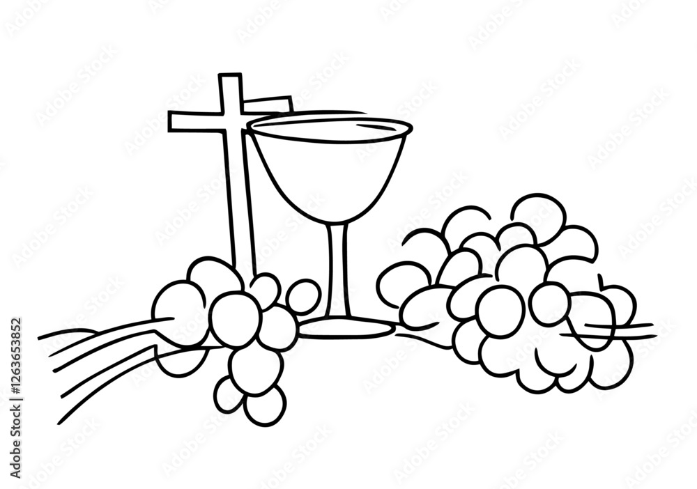 Holy Communion Eucharistic Chalice symbols with cross in one line ...