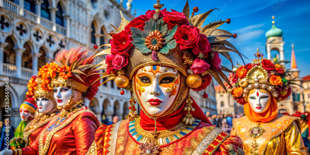 carnival costumes and masks at venice carnival parade in st. mark's ...