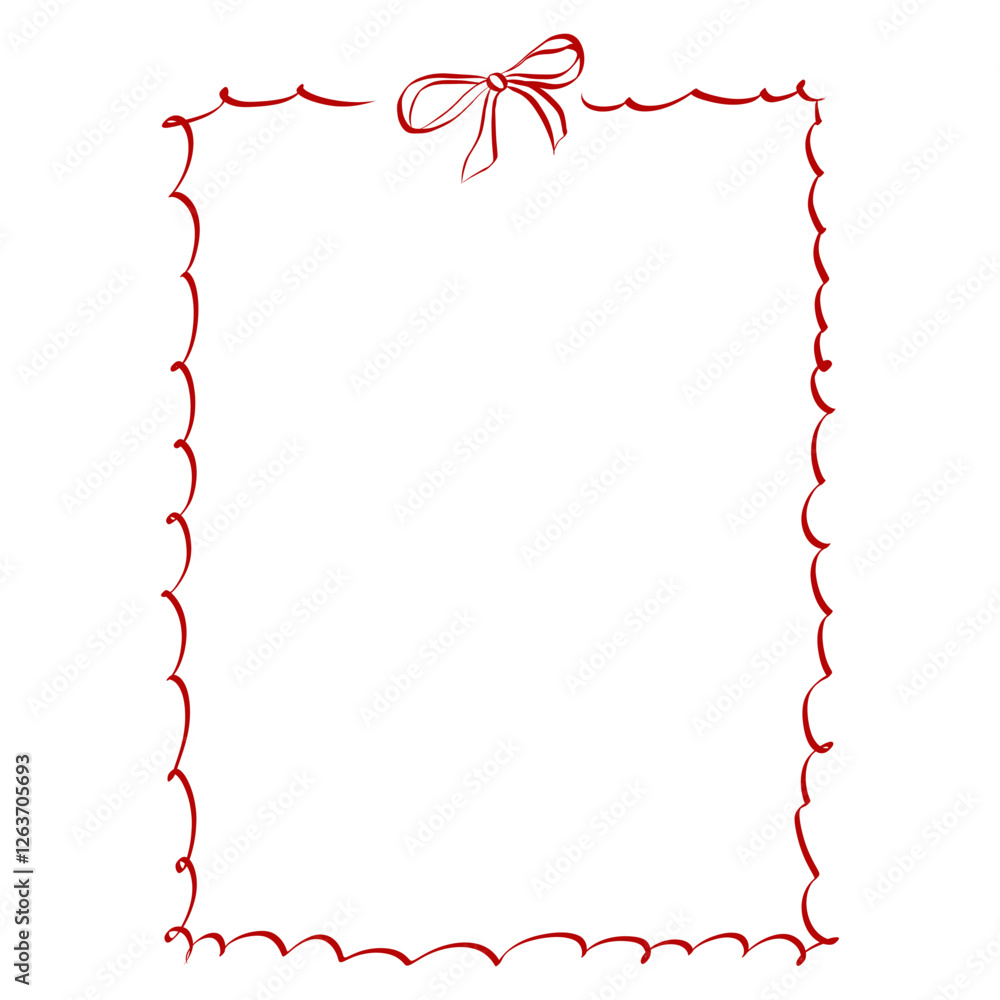 Vector de Stock Girly Ribbon Bow frame of hand drawn line art style ...