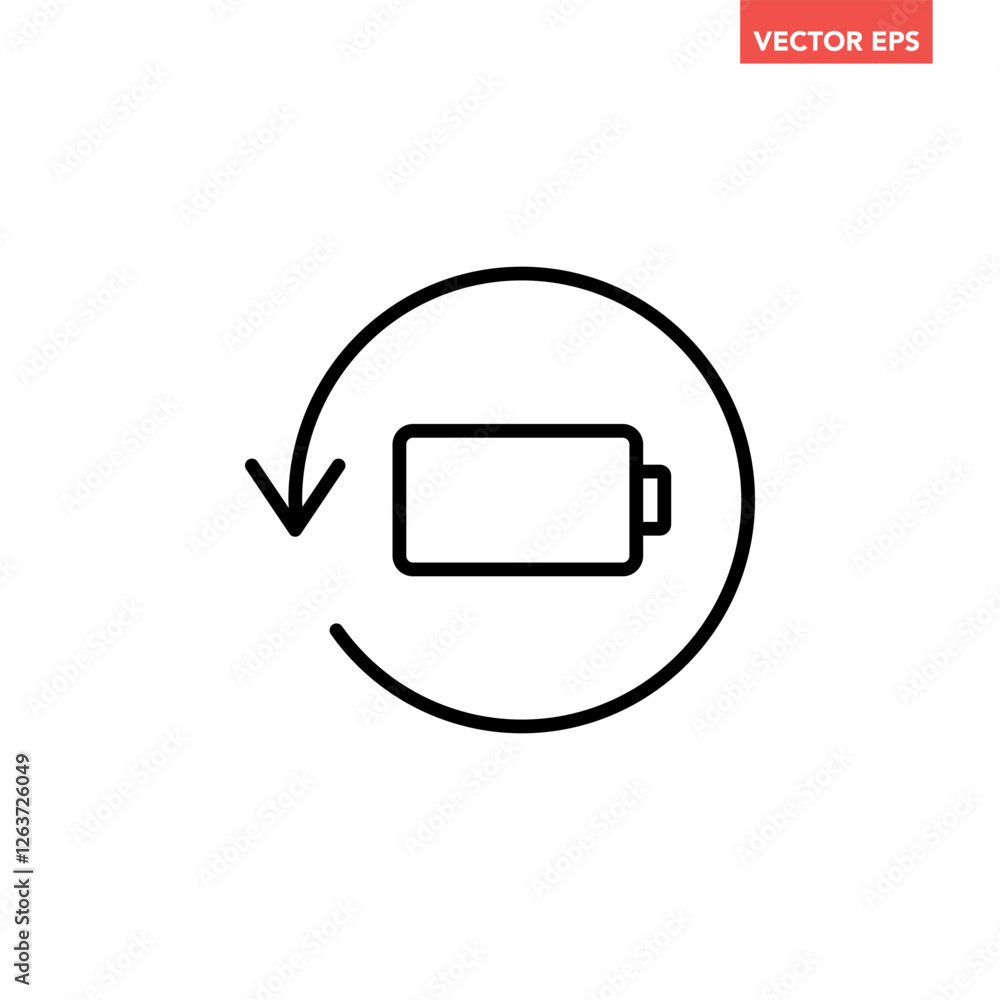 Black single recharge battery line icon, simple charging power with ...