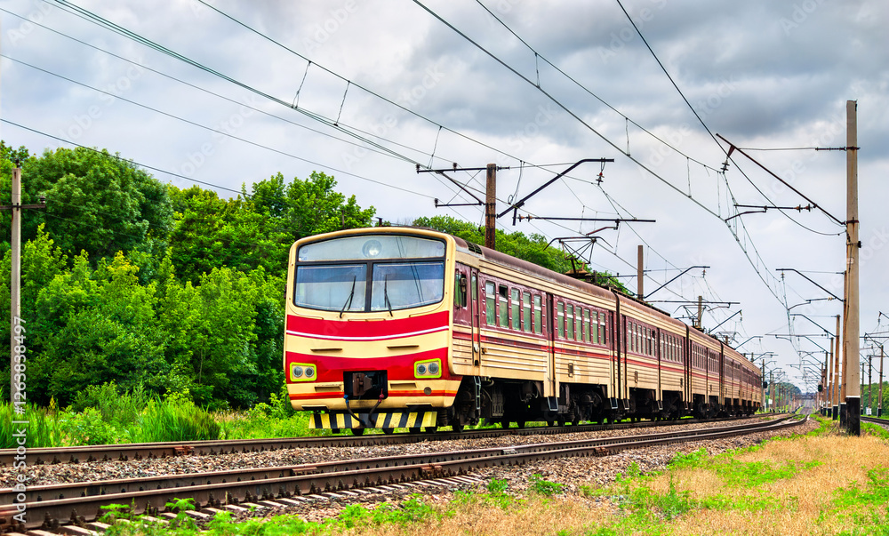 Ukrainian-built electric commuter train in Horlivka, Donetsk region of ...