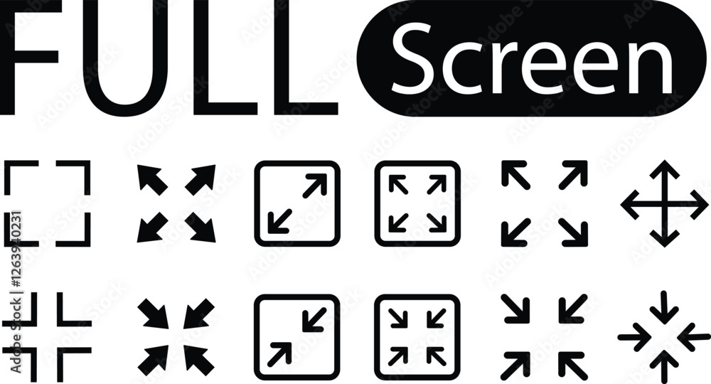 Zoom screen logo design Full Screen Arrow and Exit Screen Icons flat ...