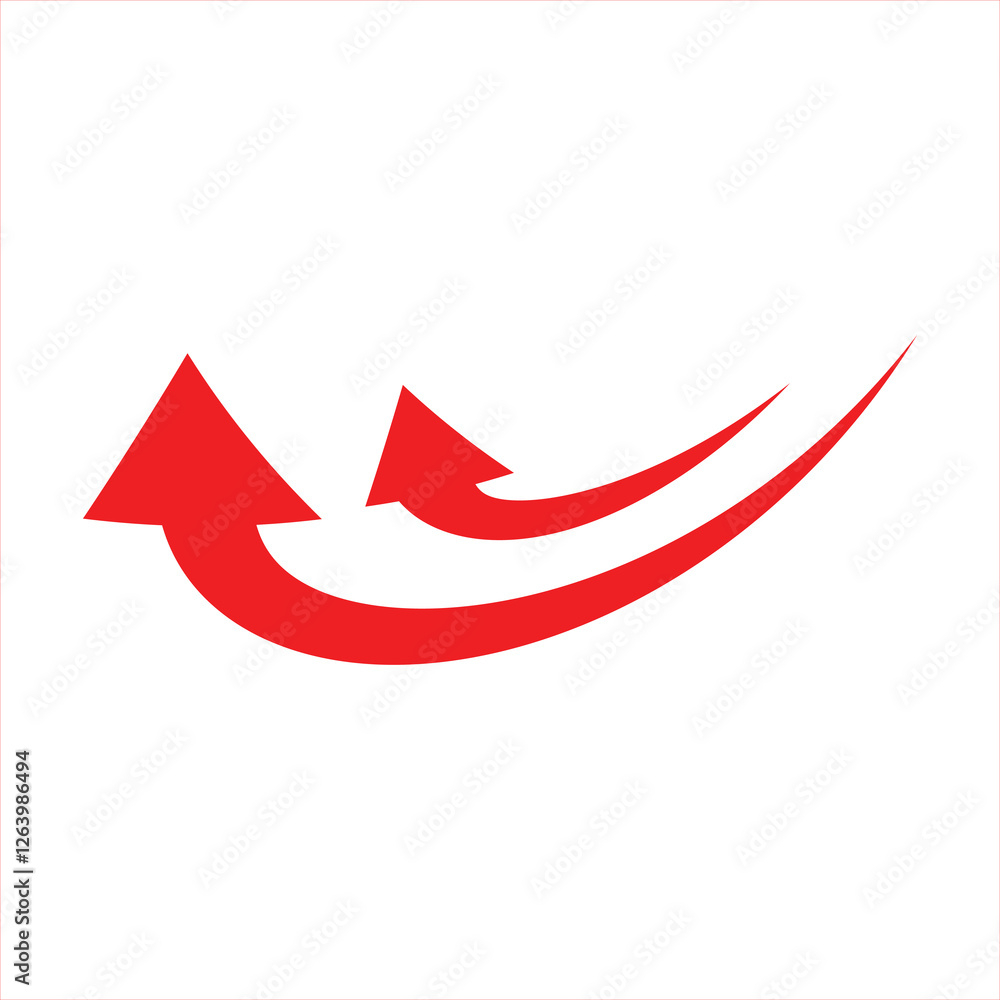 Red curved arrow sign. single headed red curve arrow icon. flat style ...