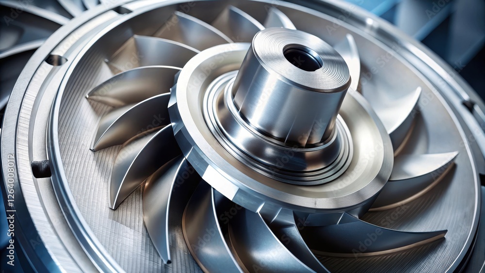 A close-up view of a centrifugal pump impeller's curved surface with ...