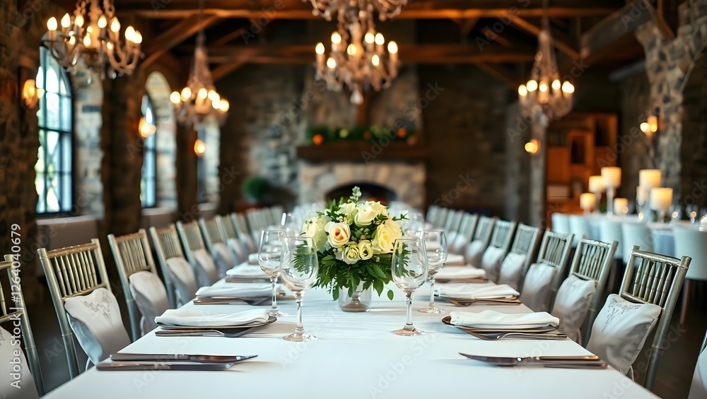 Refined Indoor Banquet Hall Setup: Stone Architecture, Lavish Table ...